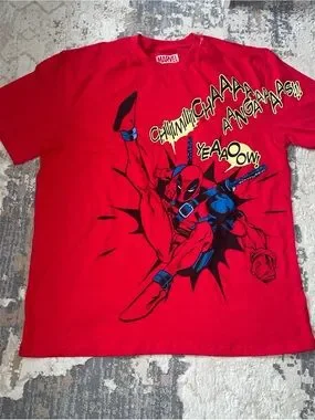 Marvel | Shirts | Marvel Spiderman Red Deadpool Comic Graphic Short ...
